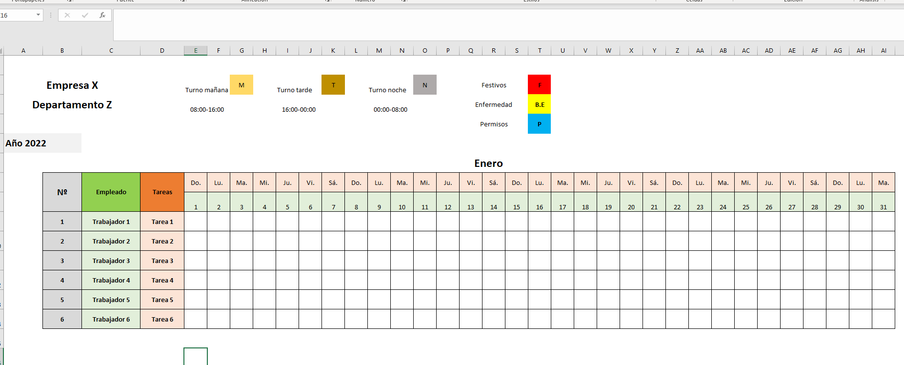 Plantillas para turnos en Excel - FichaHoy